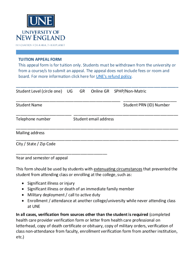 Fillable Online registrar.arizona.edutuition-appealsTuition ...