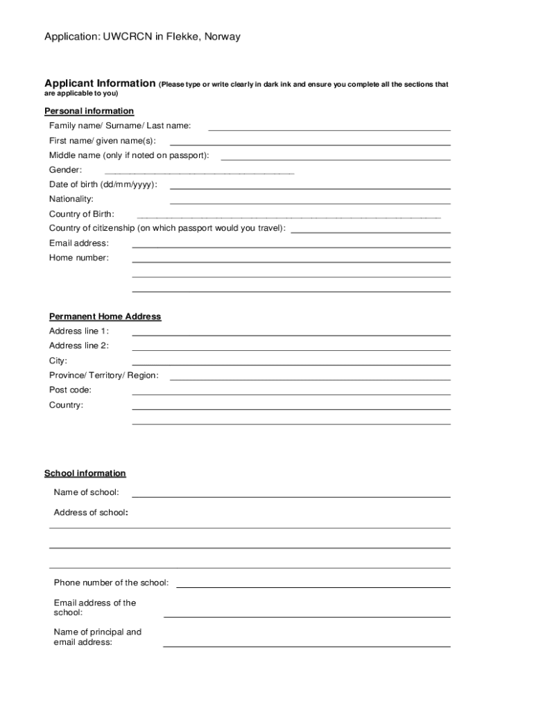 Fillable Online Application: UWCRCN in Flekke, Norway - stjornarradid ...