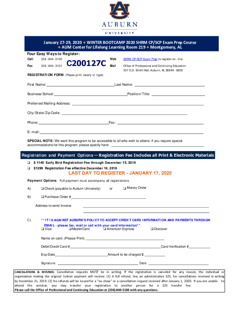 Fillable Online Four Easy Ways to Register: C200127C - Auburn University Fax Email Print - pdfFiller