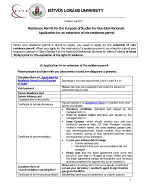 Fillable Online Application for Residence Permit Form - ELTE Fax Email ...