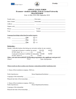 Fillable Online Application Form for Erasmus Student Mobility for ...