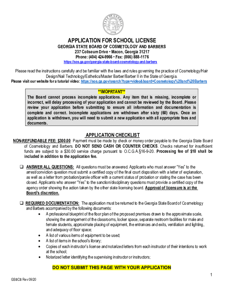 Fillable Online sos ga APPLICATION FOR SCHOOL LICENSE - GEORGIA STATE BOARD ... Fax Email Print ...