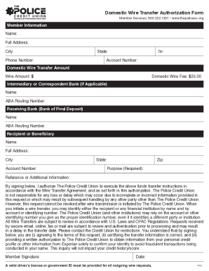 Fillable Online Domestic Wire Transfer Authorization Form - The Police ...