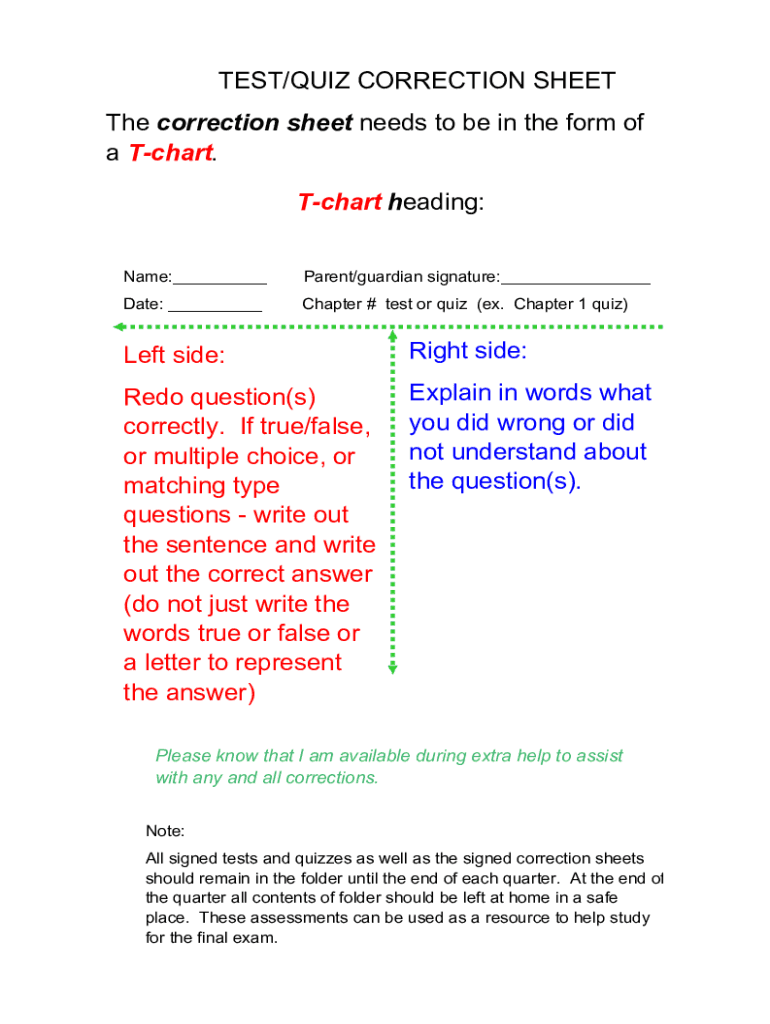 Fillable Online test/quiz correction sheet - Commack School District ...