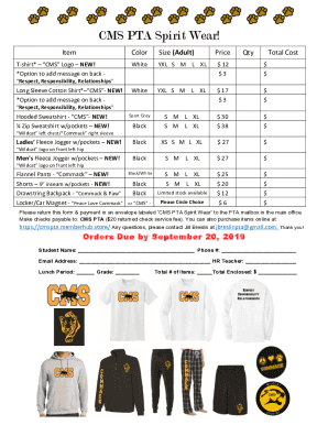 Fillable Online CMS PTA Spirit Wear! - Commack School District Fax Email Print - pdfFiller