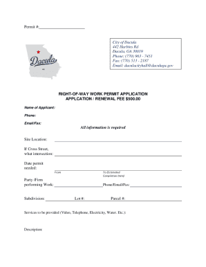 Fillable Online RIGHT-OF-WAY WORK PERMIT APPLICATION APPLCATION ... Fax ...
