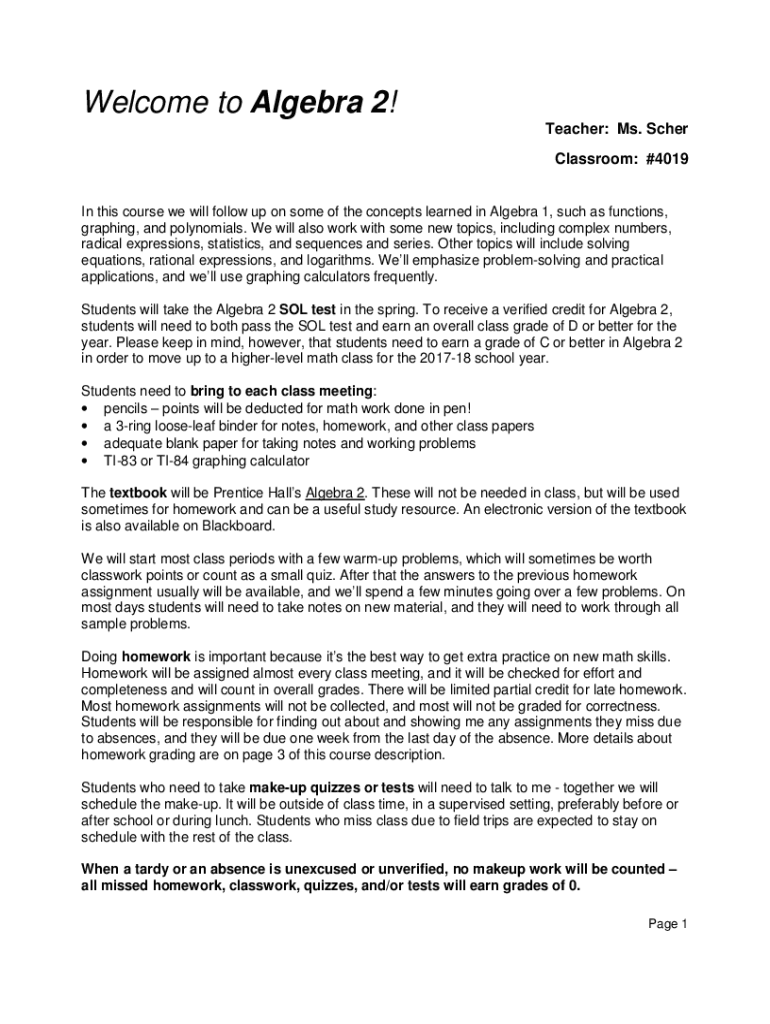 Fillable Online Welcome to Algebra 2 - wl.apsva.us Fax Email Print ...