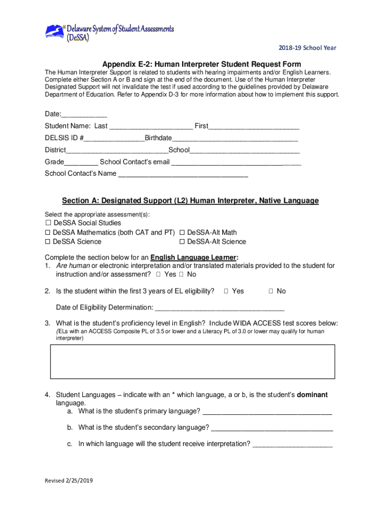 Fillable Online Appendix E-2: Human Interpreter Student Request Form ...