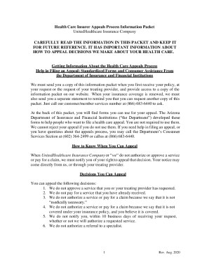 Fillable Online Appeals packet for Surest Insurance plans, Arizona Fax ...