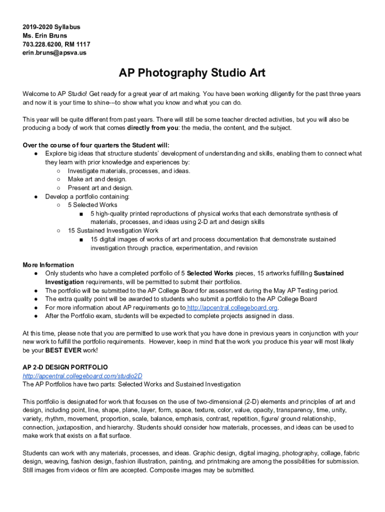 Fillable Online wl.apsva.uswp-contentuploadsAP Photography Studio Art ...