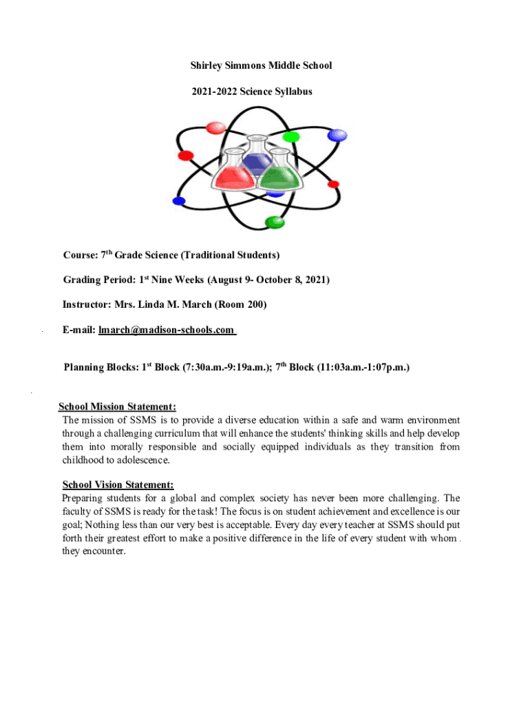 Fillable Online 7th Grade Science (Traditional Students) Grading Period ...