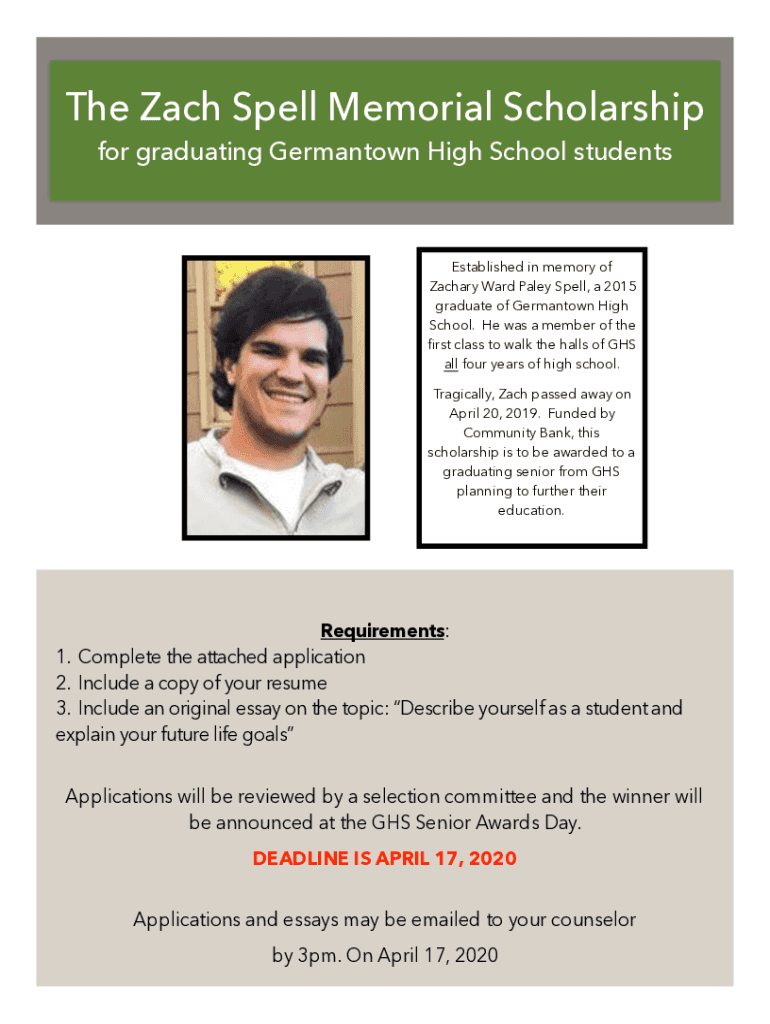 Fillable Online The Zach Spell Memorial Scholarship for graduating ...