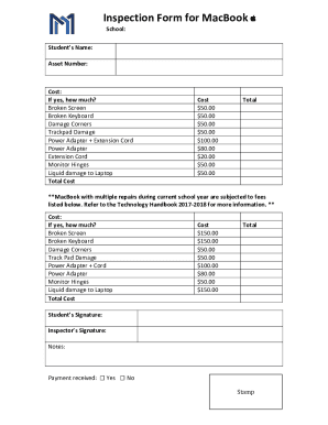Fillable Online Inspection Form for MacBook - Madison County Schools ...