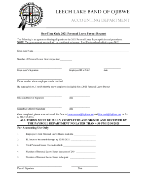 Fillable Online Personal Leave Payout Policy 2021 - Request Form Fax Email Print - pdfFiller