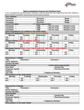 Fillable Online Key Workers School and ELC Support Request Form - North ...