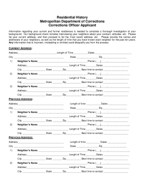 Fillable Online Residential History Metropolitan Department of ...