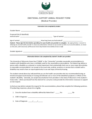 Fillable Online EMOTIONAL SUPPORT ANIMAL REQUEST FORM (Medical Provider) Fax Email Print - pdfFiller