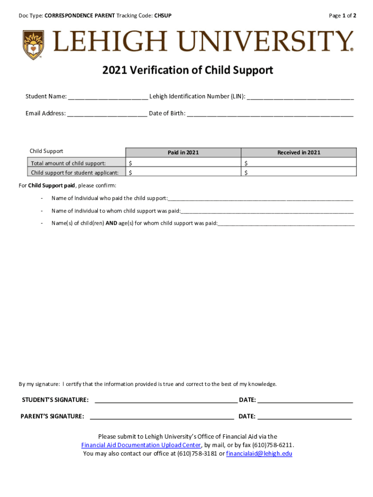 Fillable Online Verification of Child Support Payments - HUD ...