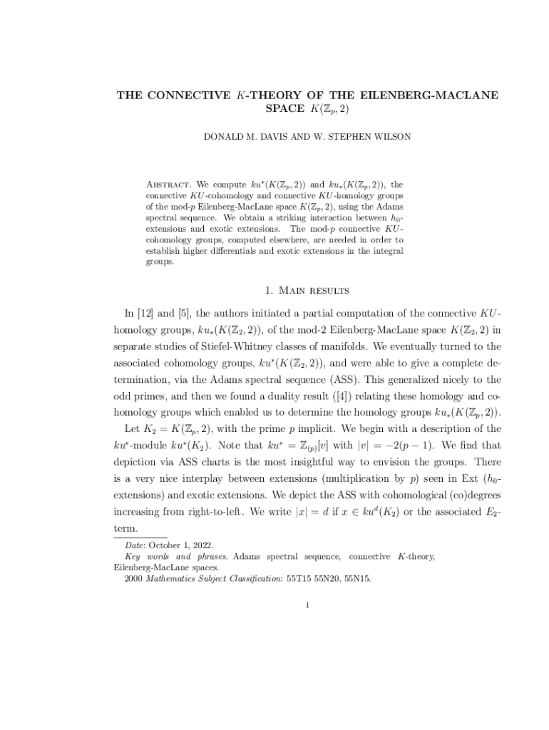 Fillable Online arxiv.orgabs2210The connective K-theory of the Eilenberg-MacLane space K(Z/p,2 ...