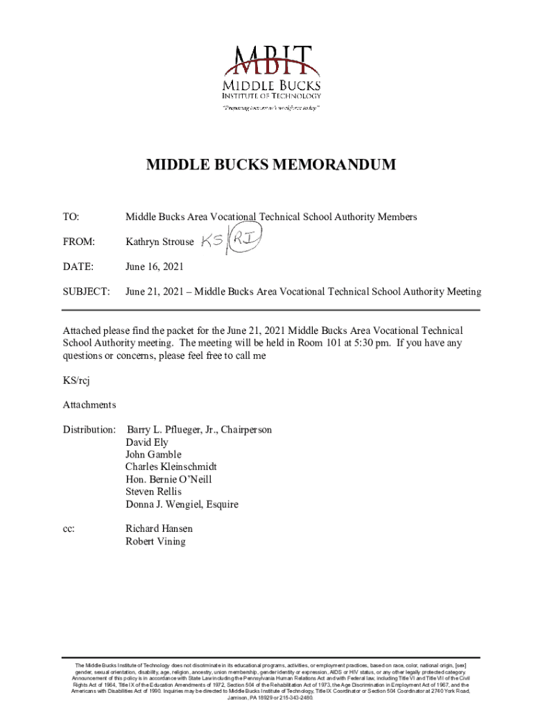 Fillable Online MIDDLE BUCKS MEMORANDUM - Middle Bucks Institute of ...