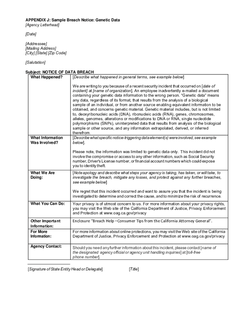 Fillable Online Sample Breach Notice - California Department of ...