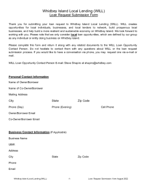 Fillable Online Whidbey Island Local Lending (WILL) Loan Request Submission Form Fax Email Print ...