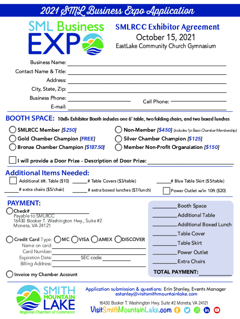 Fillable Online 2021 SML Business Expo Application - Sponsor Registration Fax Email Print ...
