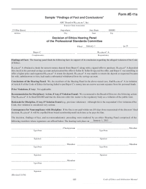 Fillable Online Form #E-11a Sample Findings of Fact and Conclusions of ...