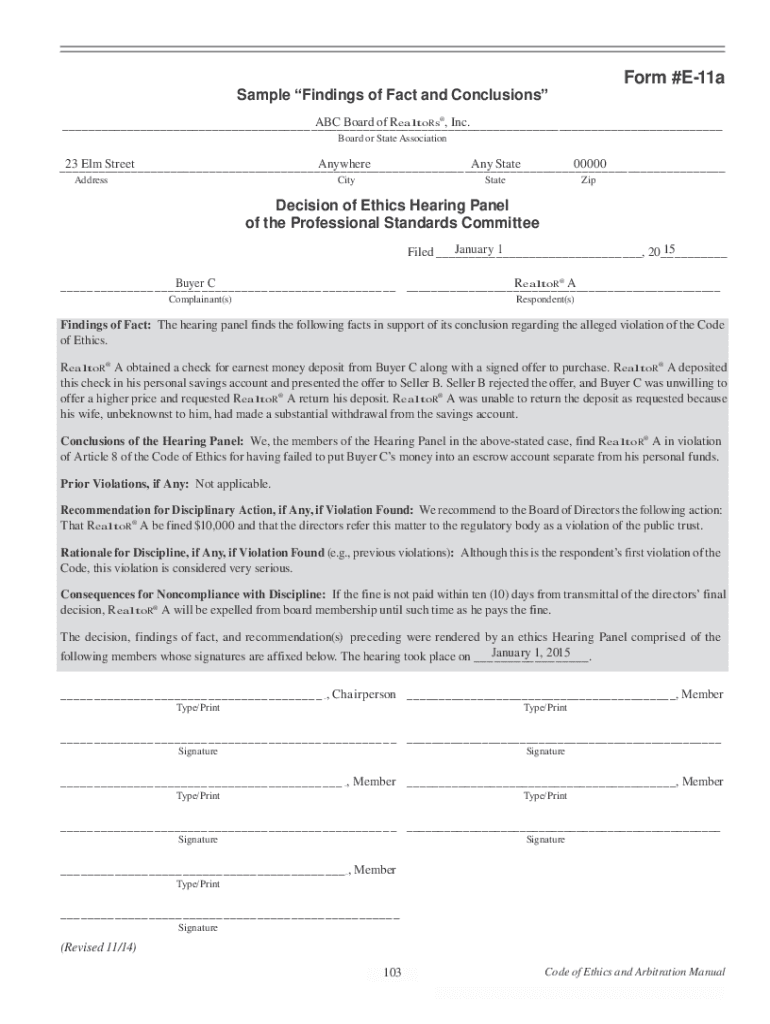 Fillable Online Form #E-11a Sample Findings of Fact and Conclusions of ...