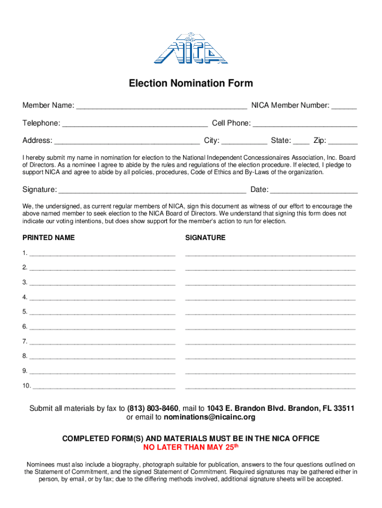 Fillable Online Election Nomination Form TemplateFormplus Fax Email Print - pdfFiller