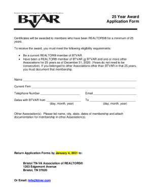 Fillable Online 25 Year Award Application Form Fax Email Print - pdfFiller