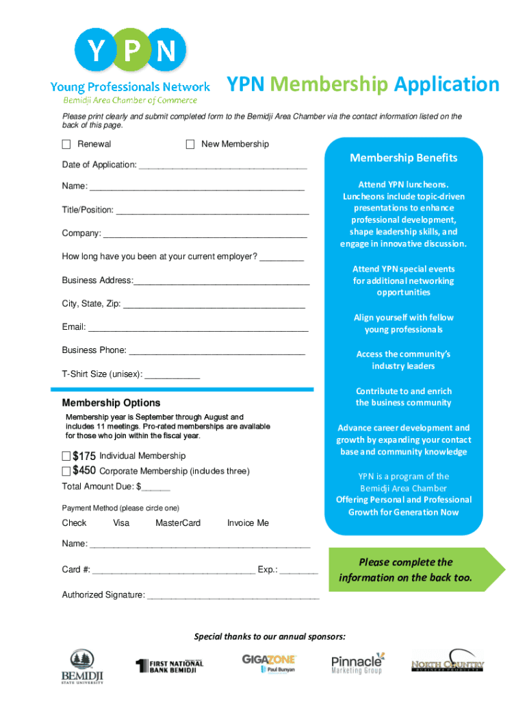 Fillable Online YPN MEMBERSHIP - Florida State Alliance of YMCAs Fax ...