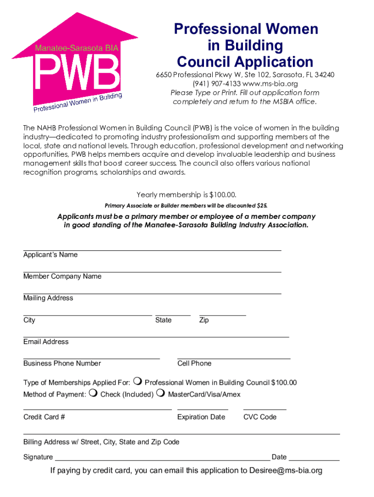 Fillable Online Professional Women in Building Council Application Fax ...