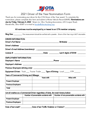 Fillable Online 2021 Driver of the Year Nomination Form Fax Email Print ...