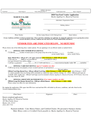 Fillable Online VENDOR FEES ARE INDICATED BELOW. NO REFUNDS! Fax Email ...