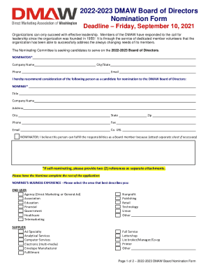 Fillable Online 2022-2023 Board of Directors and Technical Council Nomination Form Fax Email ...