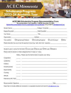Fillable Online ACEC/MN Scholarship Program Recommendation Form Fax Email Print - pdfFiller