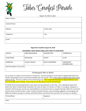 Fillable Online Taber Cornfest Parade Fax Email Print - pdfFiller