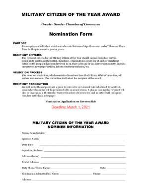 Fillable Online MILITARY CITIZEN OF THE YEAR FORM Fax Email Print - pdfFiller