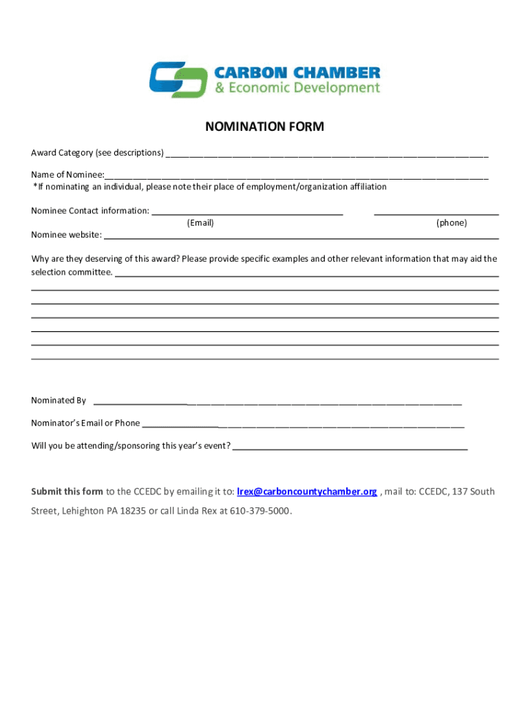 Fillable Online Award Nomination Form - 10+ Examples, Format ...