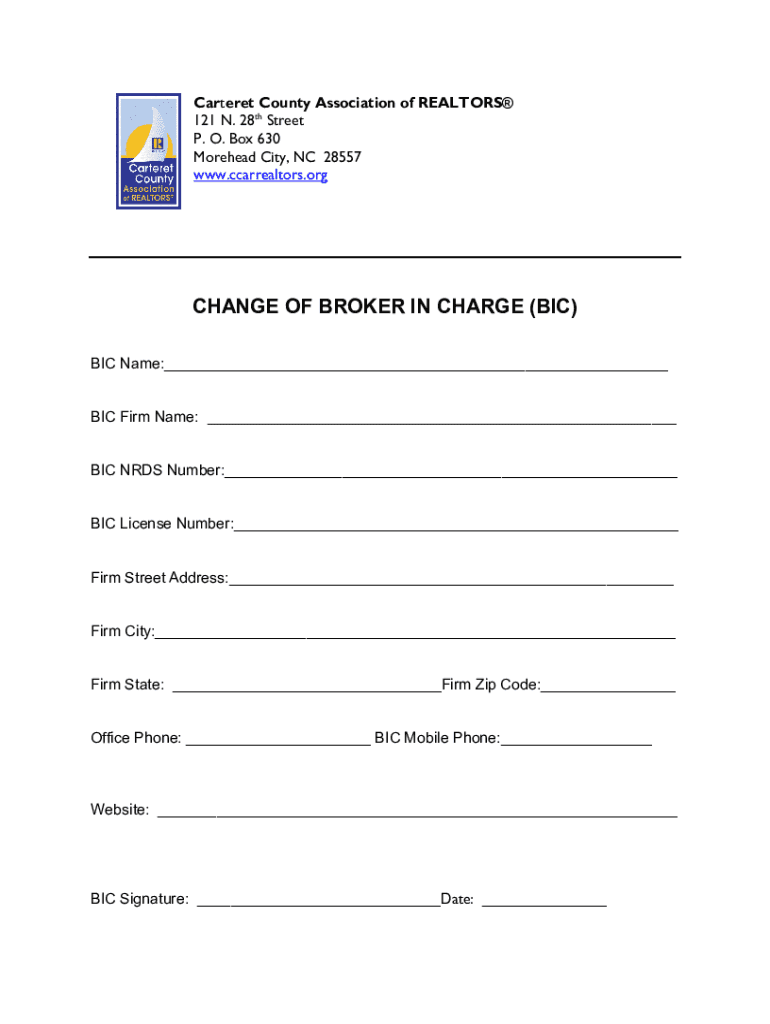 Fillable Online Broker In Charge Change Form Fax Email Print - pdfFiller