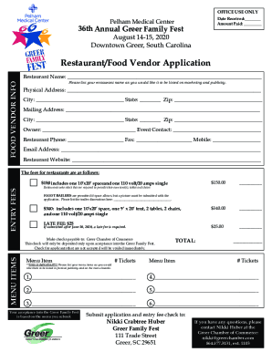Fillable Online Restaurant/Food Vendor Application Details Fax Email ...