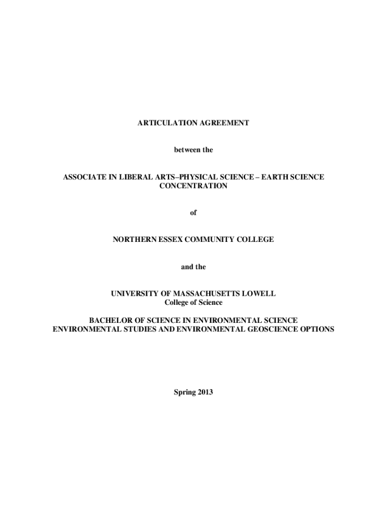 Fillable Online ARTICULATION AGREEMENT ASSOCIATE IN LIBERAL ARTS: PHYSICAL SCIENCE ... Fax Email ...