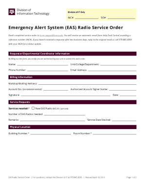 Fillable Online EAS Radio Service Order. Service Order form to request ...