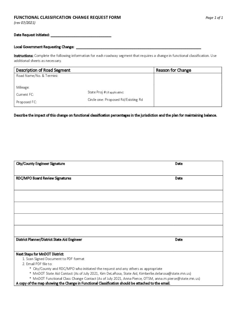 Fillable Online Functional Classification Change Request form Fax Email Print - pdfFiller