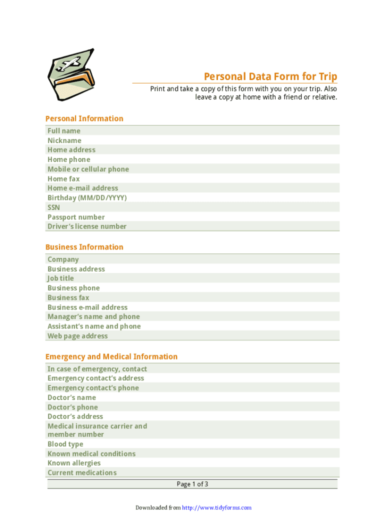 Fillable Online Travel itinerary and personal data formFree Travel ...