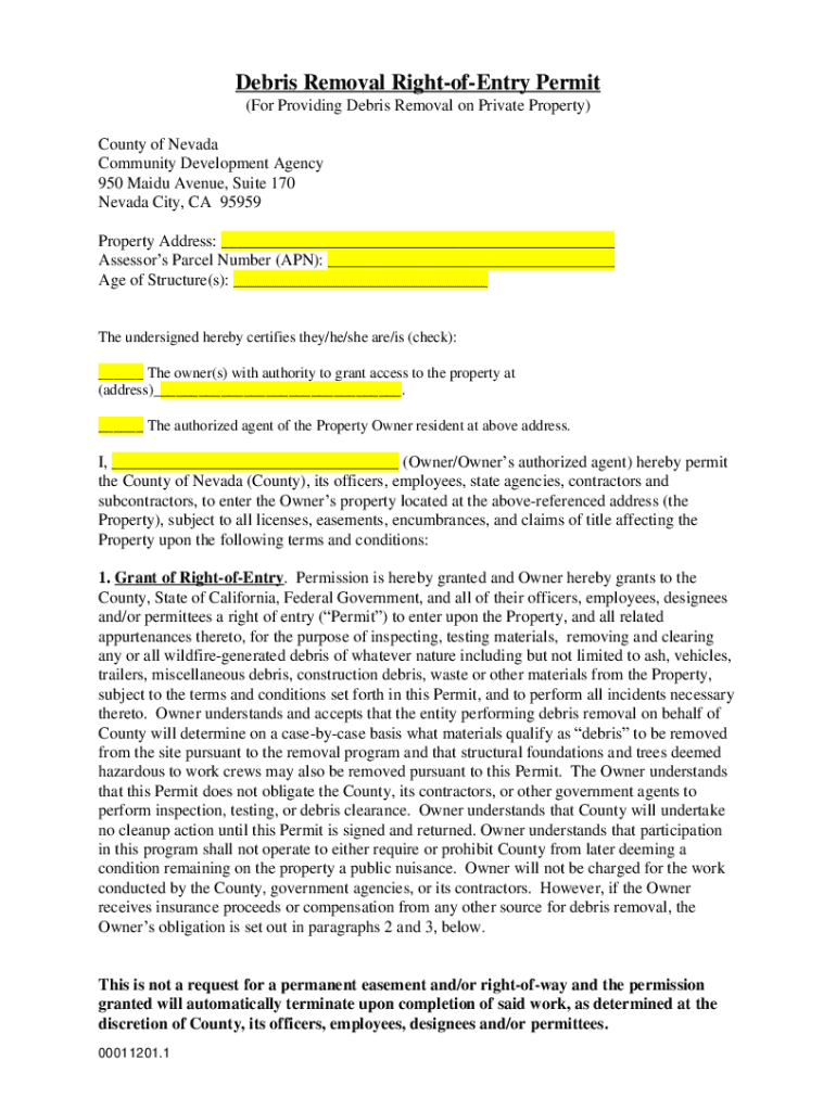 Fillable Online nevadacountyca.govDocumentCenterViewDebris Removal ...