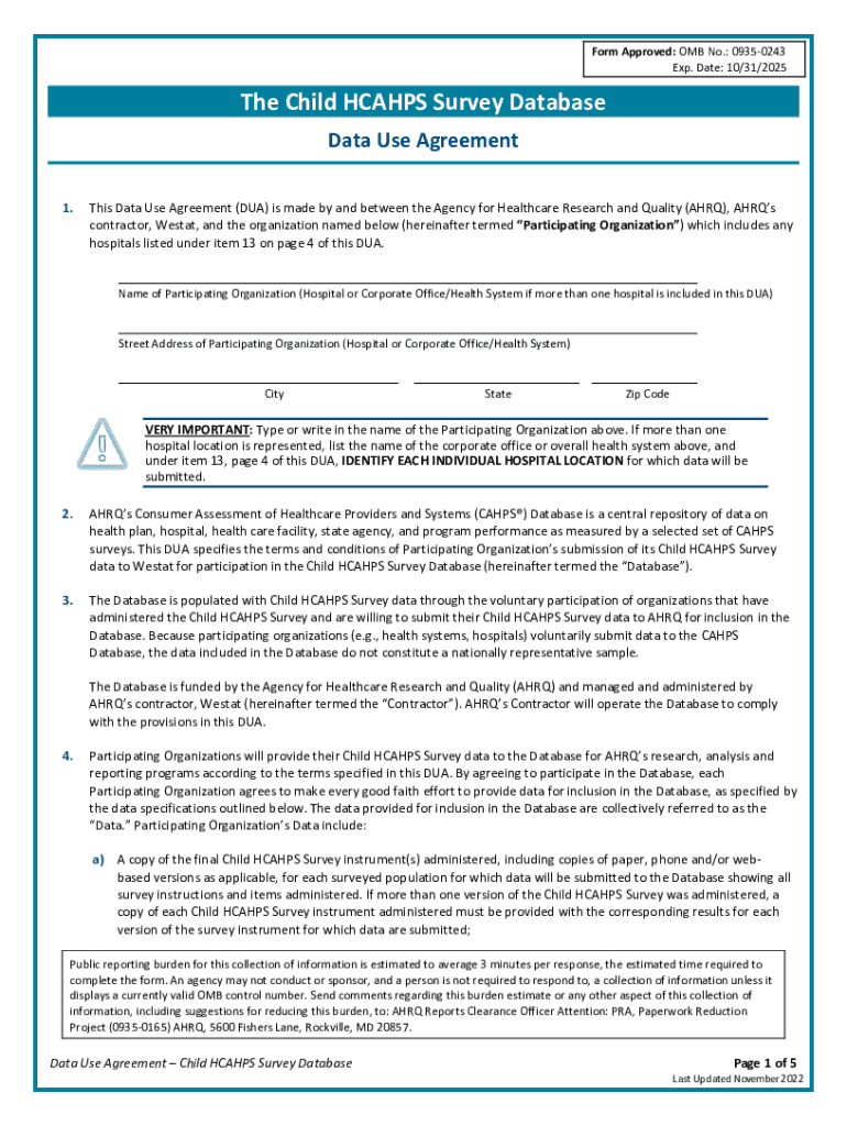 Fillable Online CAHPS Child Hospital Survey Database. CAHPS Child ...