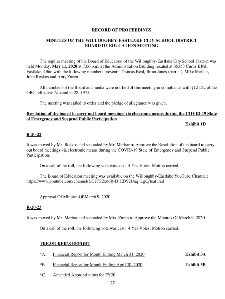 Fillable Online Eastlake, Ohio with the following members present ...