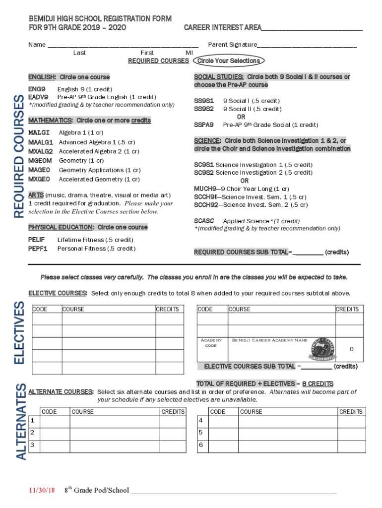 Fillable Online 2019-2020 9TH GRADE REG FORM (5).docx Fax Email Print ...